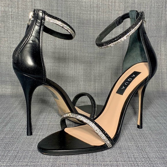 Aqua | Shoes | Aqua Olivia Ankle Strap Embellished Black Leather High ...
